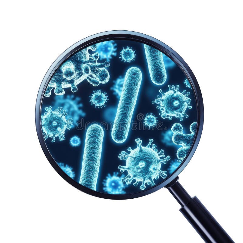 Blue Bacteria Under Magnifying Glass on Transparent Background Stock ...