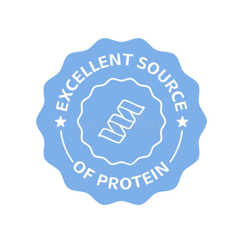 Blue Badge with Excellent Source of Protein Text, Healthy Nutrition ...
