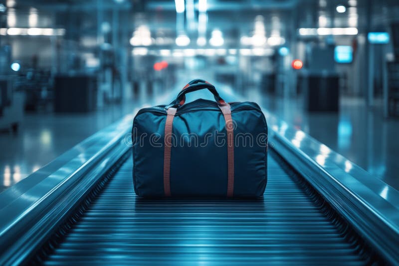 Blue Bag on Conveyor Belt in Modern Airport Terminal Stock Image ...