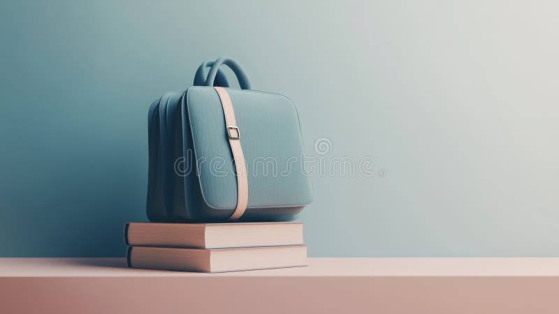 A Blue Bag Sitting on Top of Three Books in a Row, AI Stock Image ...