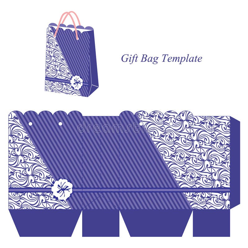 Light Blue Bag Template with Stripes and Floral Pattern Stock Vector ...