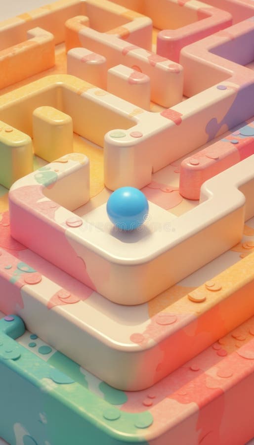 Blue Ball on a Colorful Pastel Maze Game Board, Challenge and Problem ...