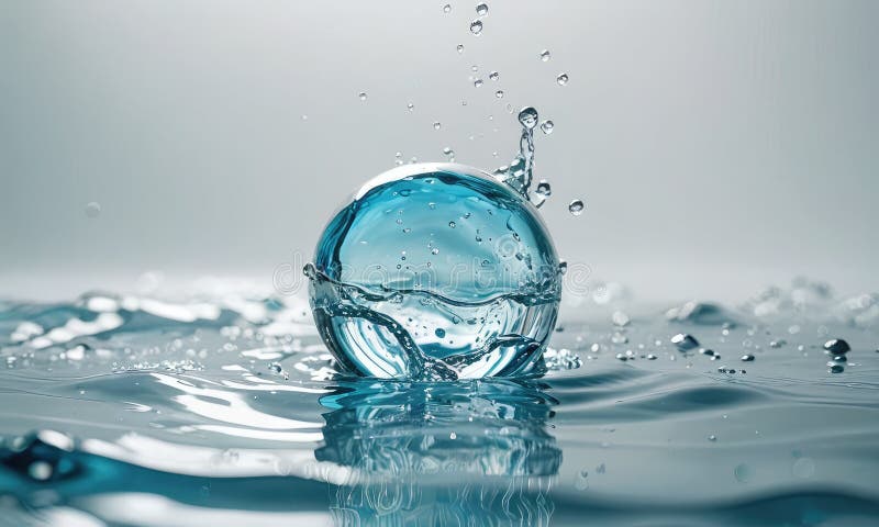 A Blue Ball is Dropped into a Pool of Water, Creating a Splash. Stock ...