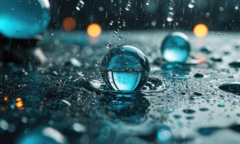 A Blue Ball is Floating on the Surface of a Blue Liquid. Stock ...