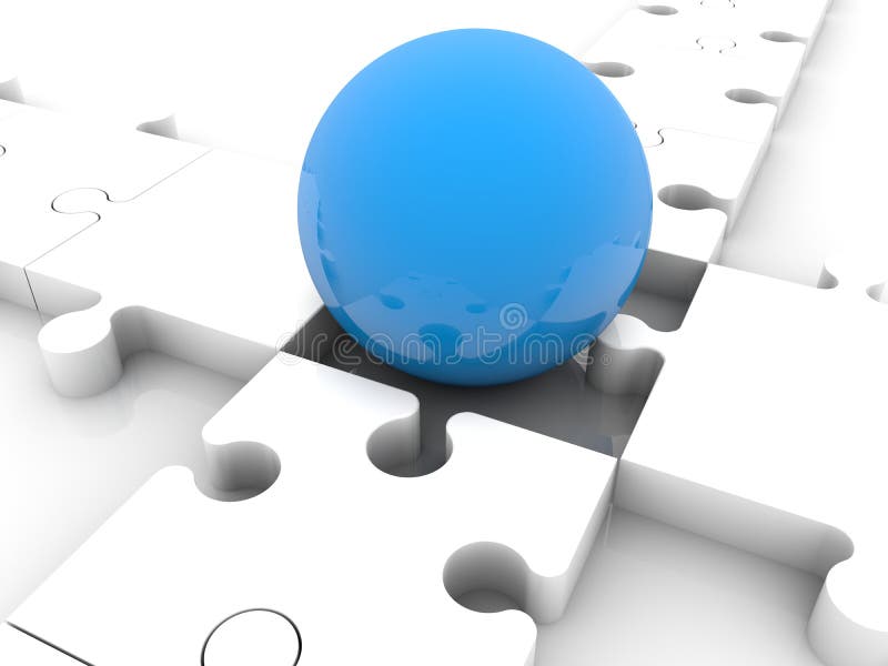 Blue Ball between Puzzle Pieces Stock Illustration - Illustration of ...