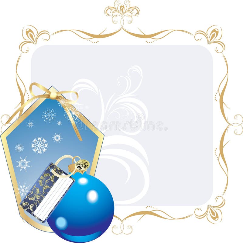 Blue Ball and Snowflakes in the Decorative Frame Stock Vector ...