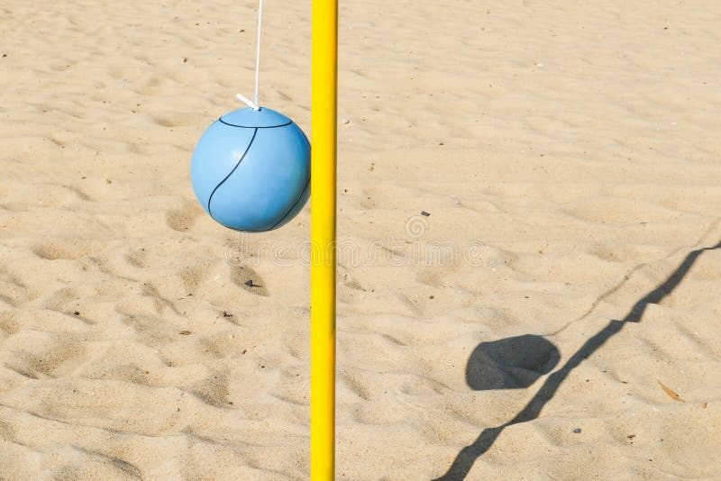 Blue Tetherball and Yellow Pole Stock Photo - Image of fitness, game ...