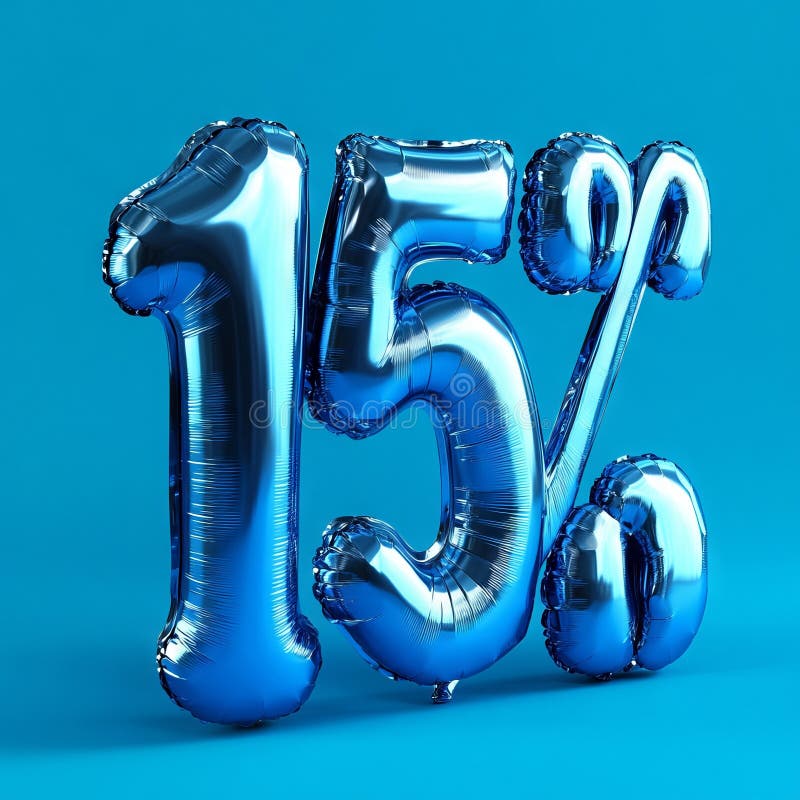 A Blue Balloon Number 15 Percent on a Blue Background Stock ...
