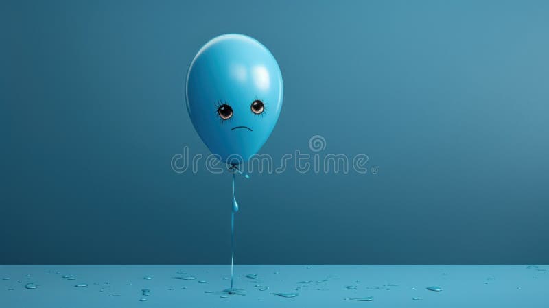 Blue Balloon with a Painted Sad Face, on a Blue Background, Blue Monday ...
