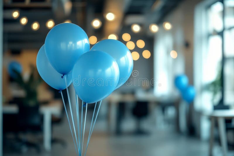 Blue Balloons Against a Blurred Office Background. Blue Monday Concept ...