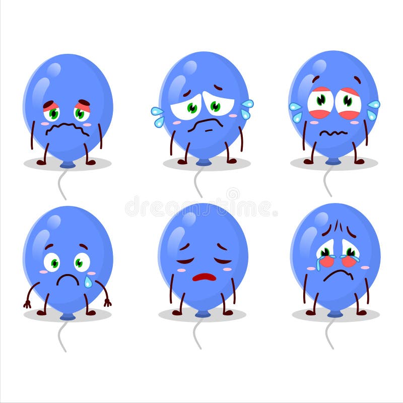 Blue Balloons Cartoon Character with Sad Expression Stock Vector ...