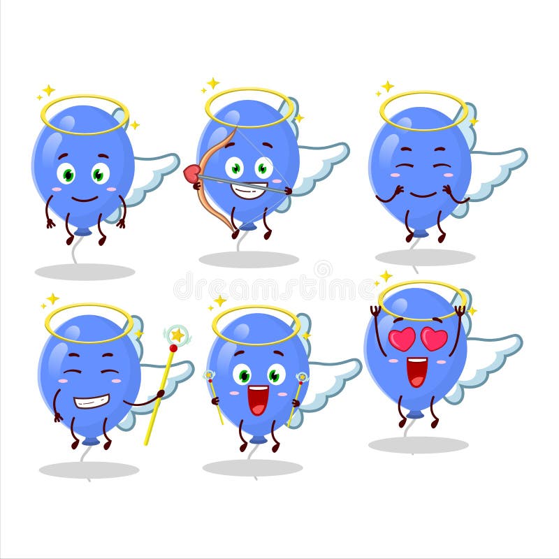 Blue Balloons Cartoon Designs As A Cute Angel Character Stock