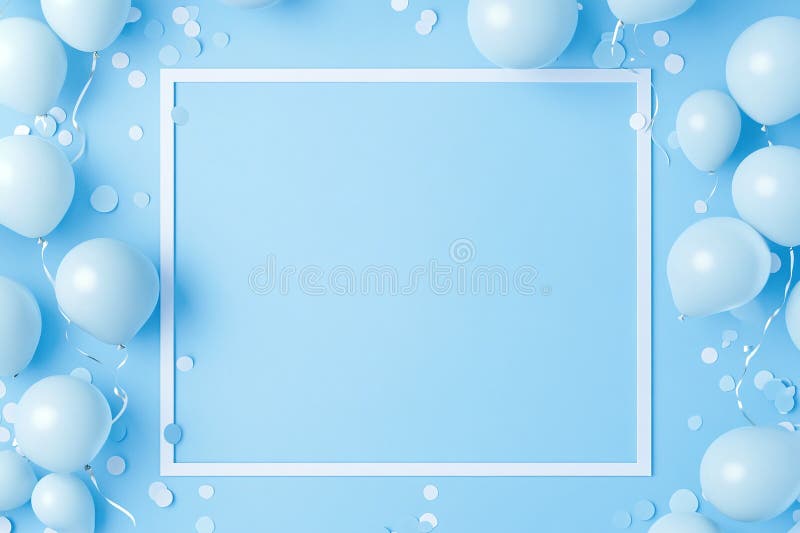 Blue Balloons and Confetti Surrounding a Rectangular White Frame on a ...