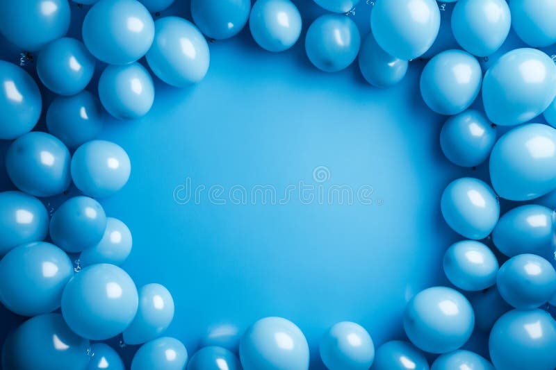 Blue Balloons Forming Border on Blue Background for Celebration Stock ...