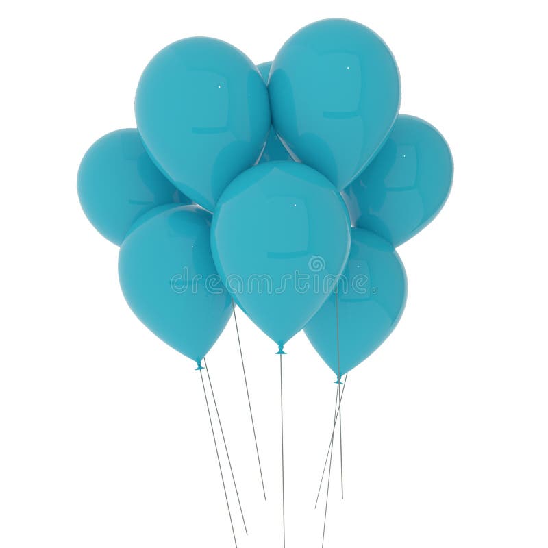 Blue Balloons on Isolated White in 3D Illustration Stock Illustration ...