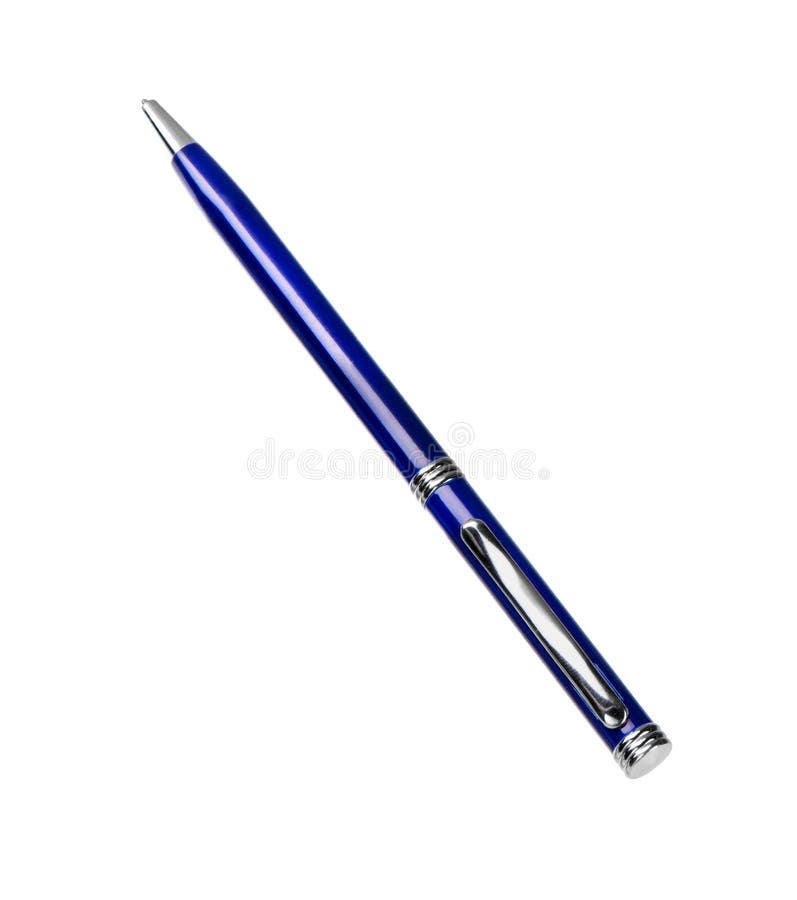 Metal blue pen on white stock image. Image of ballpoint - 242041397
