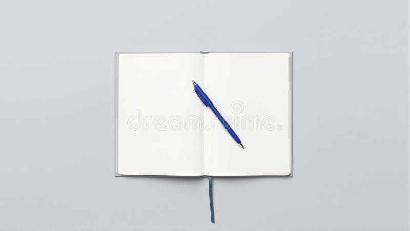 Blue Ballpoint Pen on Open Notebook Minimalist Light Gray Office Desk ...