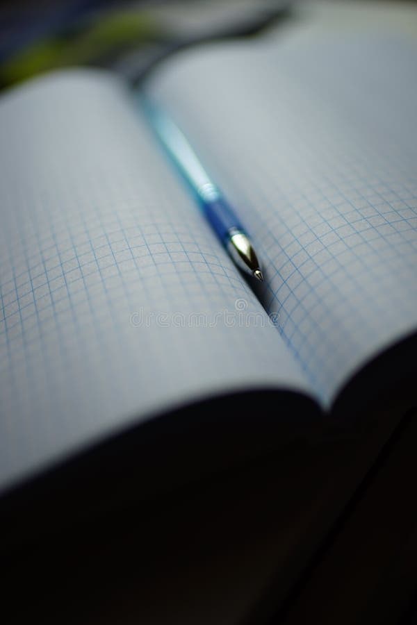 Blue Ballpoint Pen on Squared Notebook Paper Stock Photo - Image of ...