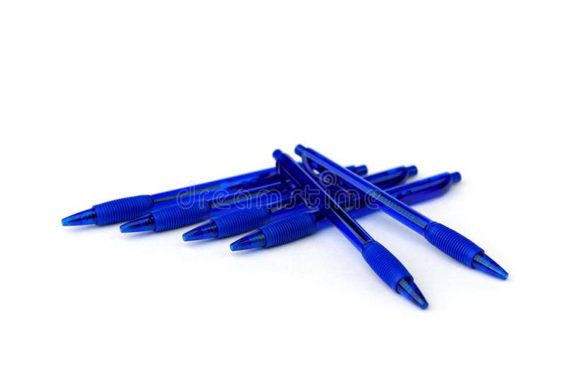 Blue Ballpoint Pens Isolated on White Background. Stock Photo - Image ...