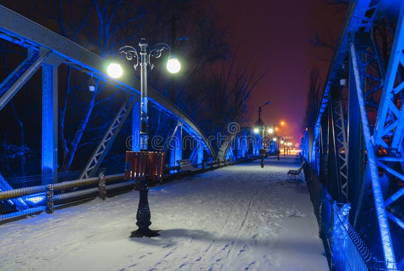 Blue Bridge, Lighted in the Night Editorial Stock Photo - Image of ...