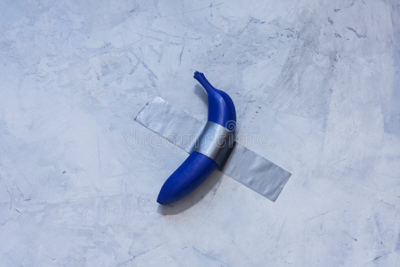 Blue Banana Duck Taped To the Wall Stock Image - Image of conceptual ...