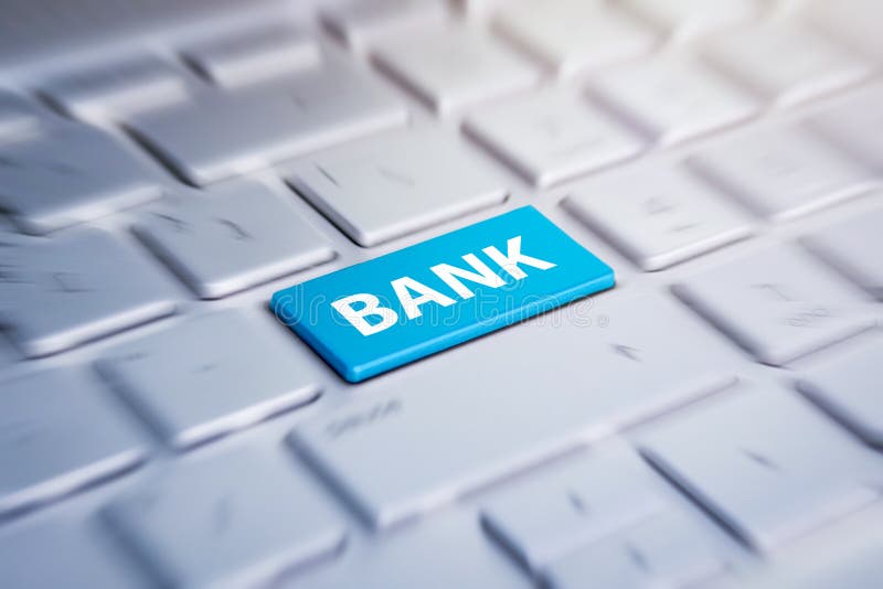 Blue Bank Keyboard Button. Color Button on the Gray Silver Keyboard of ...