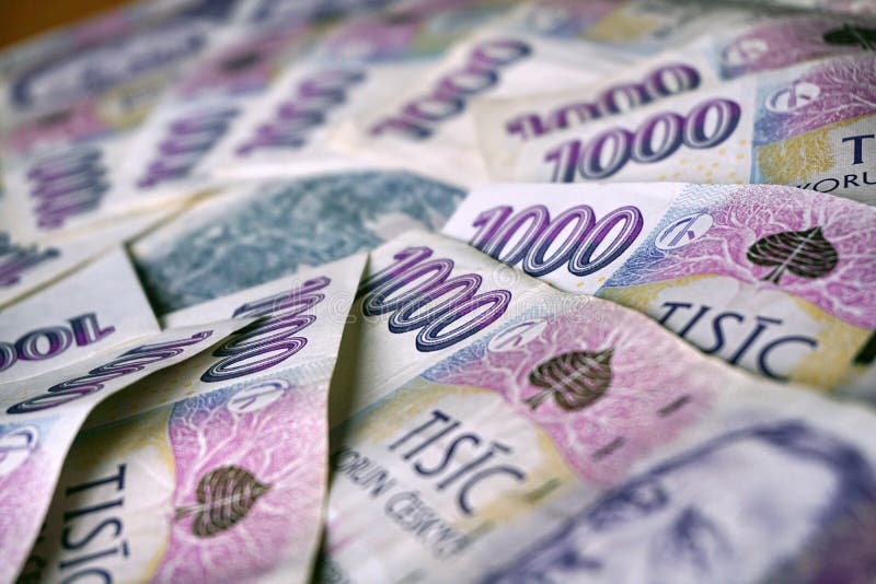 Blue Bank Notes in Value of One Thousand Czech Crowns Forming the Shape ...