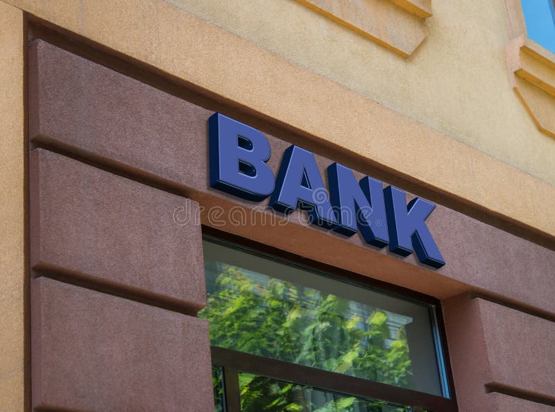 Blue bank sign stock image. Image of architecture, downtown - 96519329