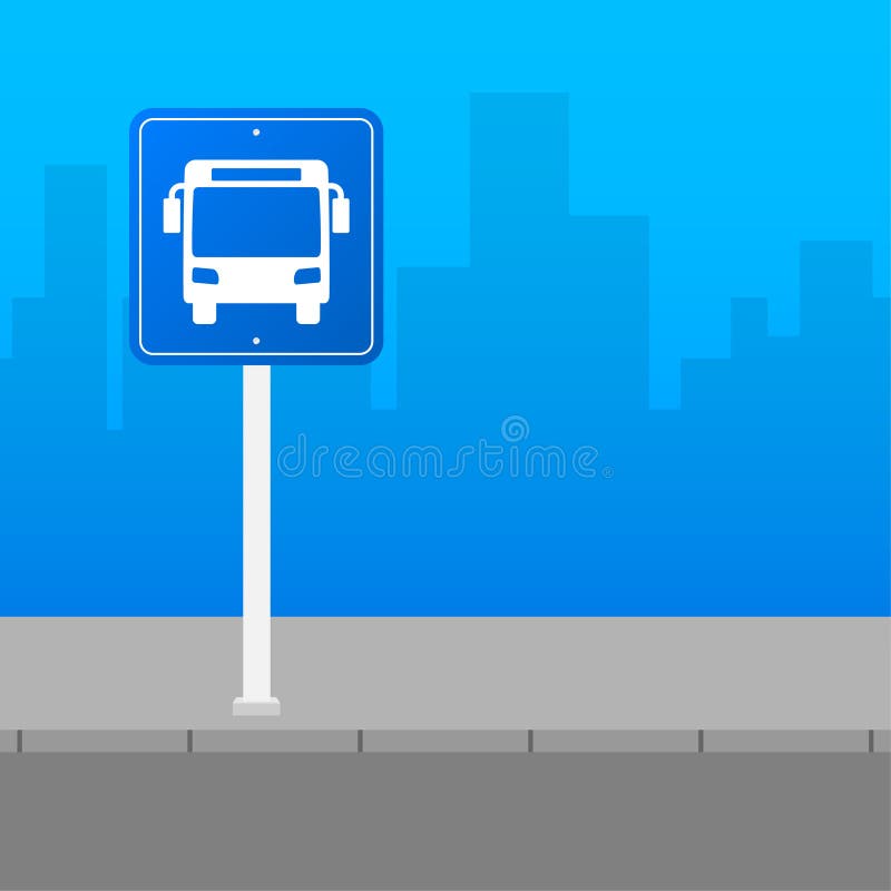 Blue Banner with Bus Station. Vector Line Illustration Stock Vector ...