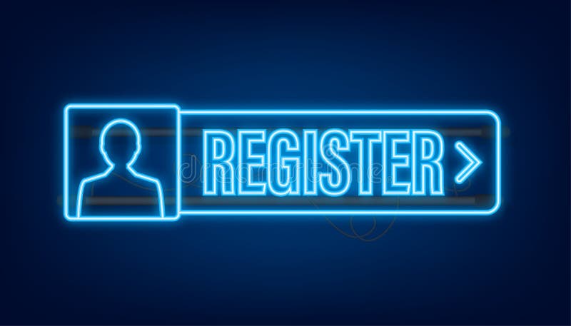 Blue Banner Register Now. Neon Icon Stock Vector - Illustration of ...