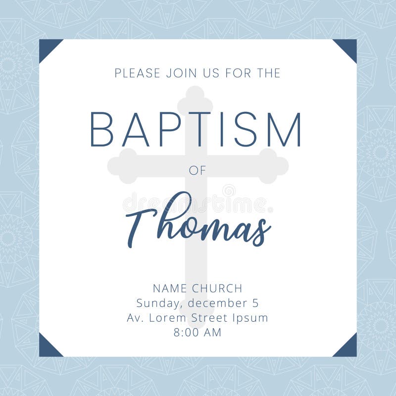 Blue baptism invitation stock vector. Illustration of baptism - 189285513