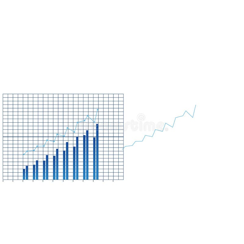 Blue Bar Chart and Line Going Up in a Squared Background. Example of ...