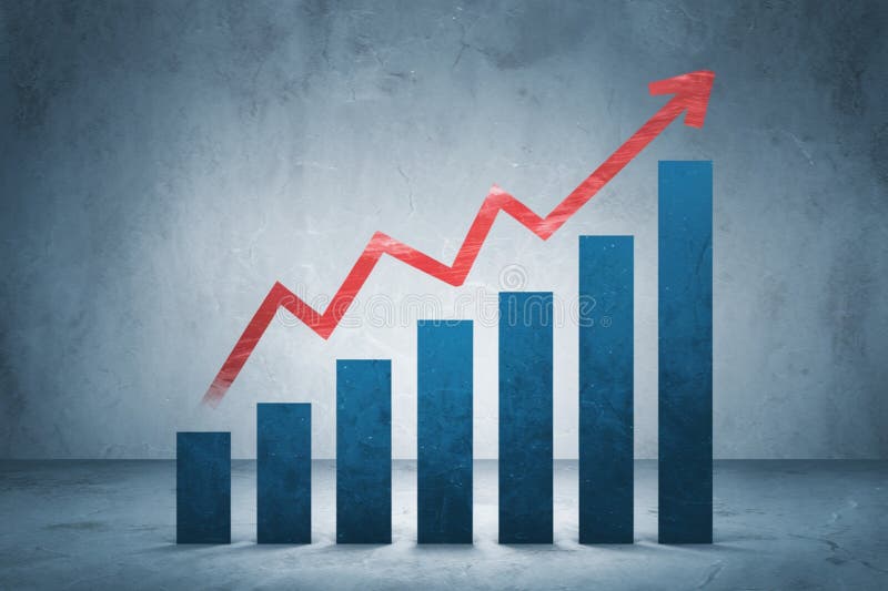 Blue Bar Chart with Red Zigzag Line Indicates Rising Values and Growth ...