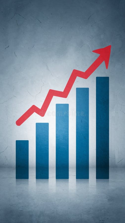 Blue Bar Chart with Red Zigzag Line Indicates Rising Values and Growth ...