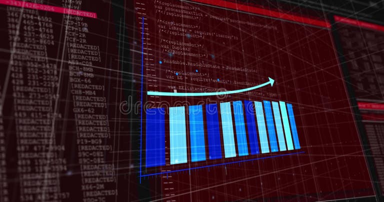Blue Bar Chart Rising in Software Dashboard, with Upward-arrow and Code ...