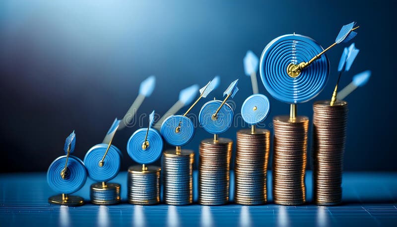 The Blue Bar Chart Shows Multiple Coins and Targets with Arrows Stock ...