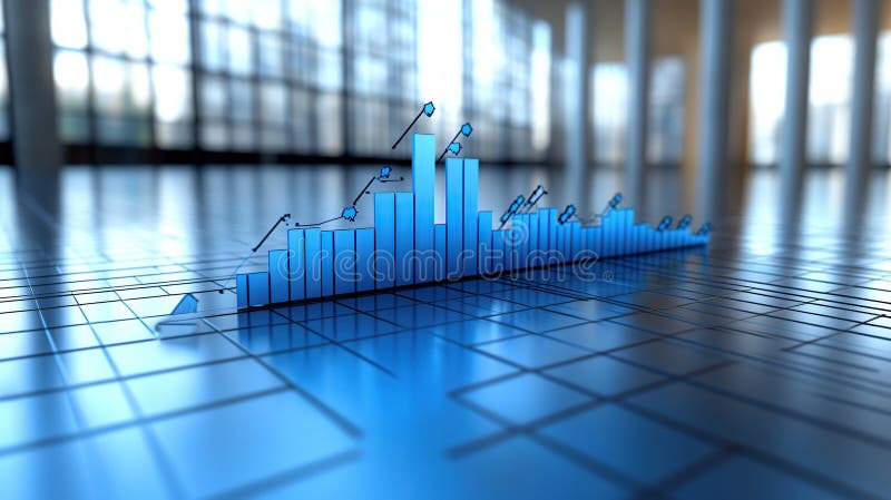 Blue Bar Graph Illustrating Growth and Decline Trends on a Reflective ...