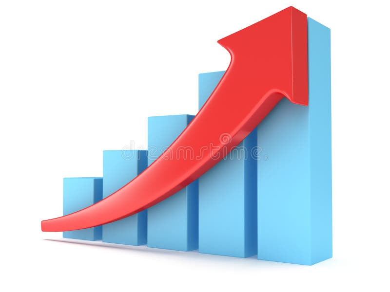 Blue Bar Graph with Red Arrow Stock Illustration - Illustration of ...