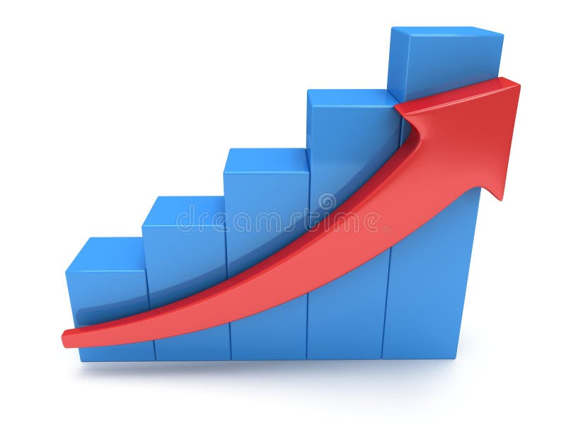 Blue Bar Graph with Red Arrow Stock Illustration - Illustration of ...