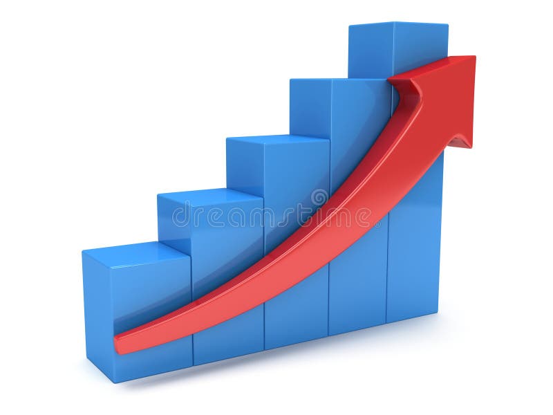 Blue Bar Graph with Red Arrow Stock Illustration - Illustration of ...