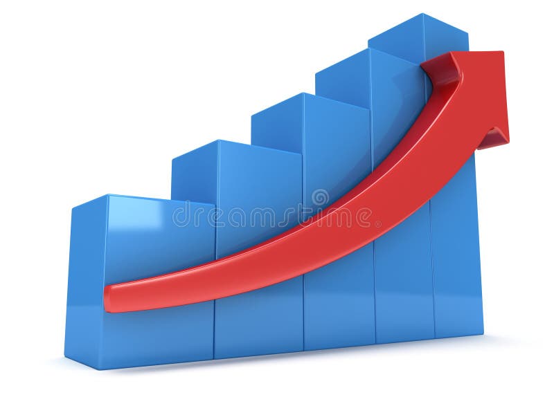 Blue Bar Graph with Red Arrow Stock Illustration - Illustration of ...