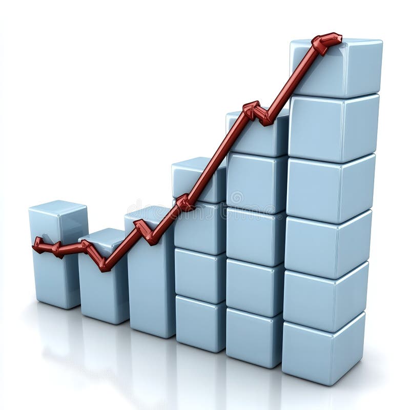 Blue Bar Graph with a Red Arrow Rising Stock Illustration ...