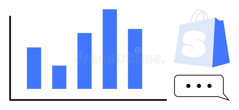 Blue Bar Graph with Shopping Bag and Speech Bubble for Data Analysis ...