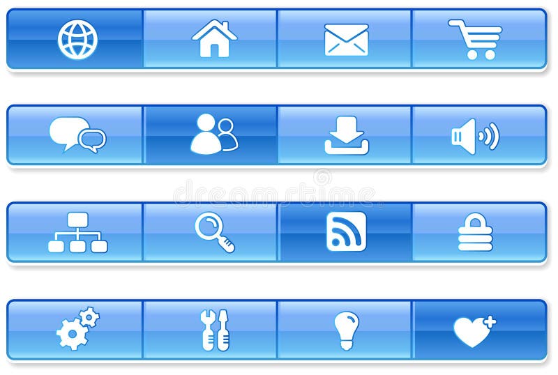 Blue Bar Internet Icons stock illustration. Illustration of glowing ...