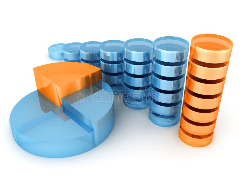 Blue Bar and Pie Chart Diagrams with Orange Parts Stock Illustration ...