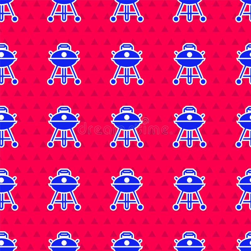 Blue Barbecue Grill Icon Isolated Seamless Pattern on Red Background ...