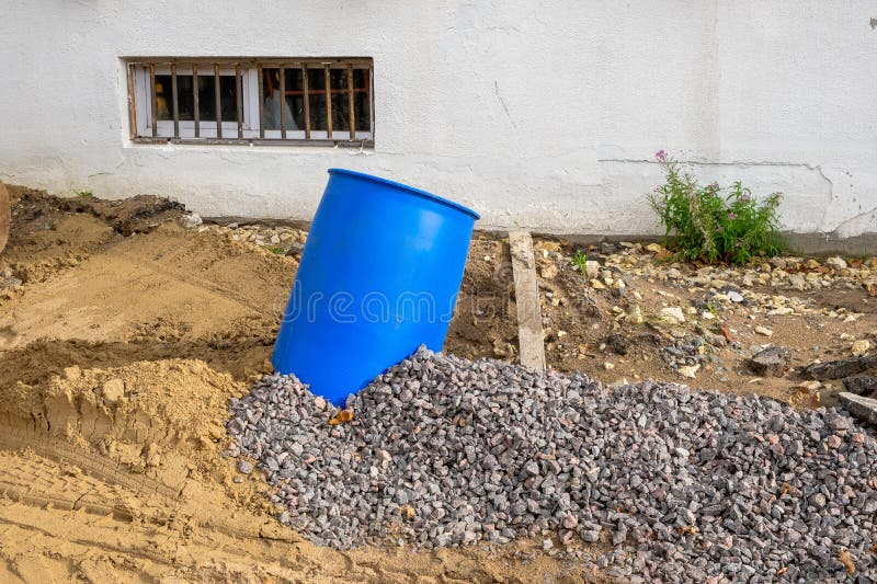 Blue Barrel on a Construction Site Stock Image - Image of barrel, tank ...
