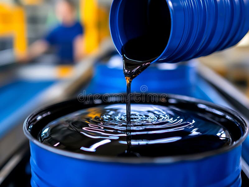 A Blue Barrel of Oil Being Poured into a Blue Barrel Stock Photo ...