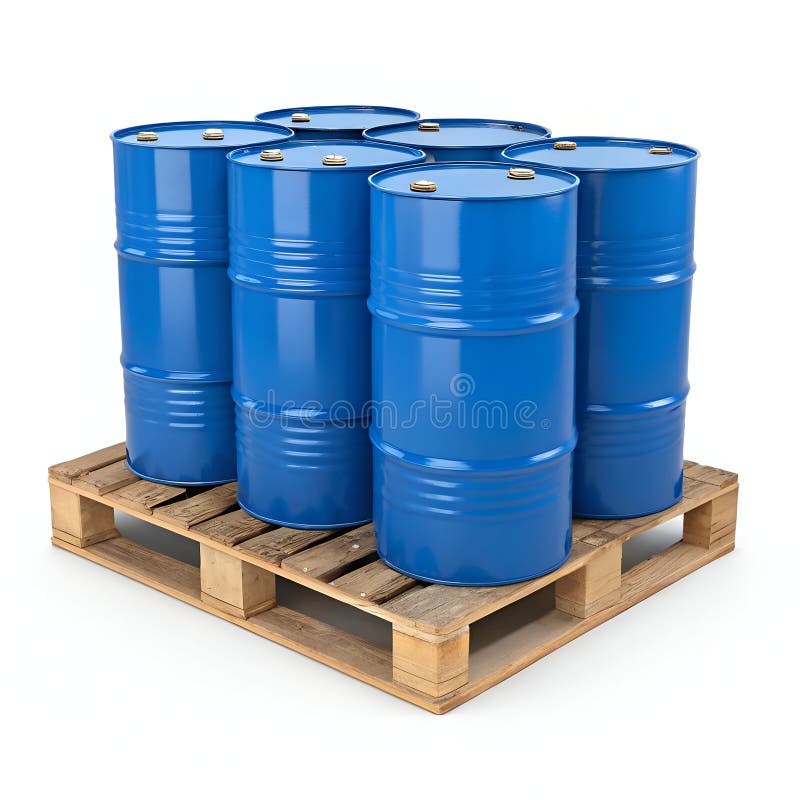 Blue Barrels on Wood Pallets Isolated on White Background Stock Photo ...