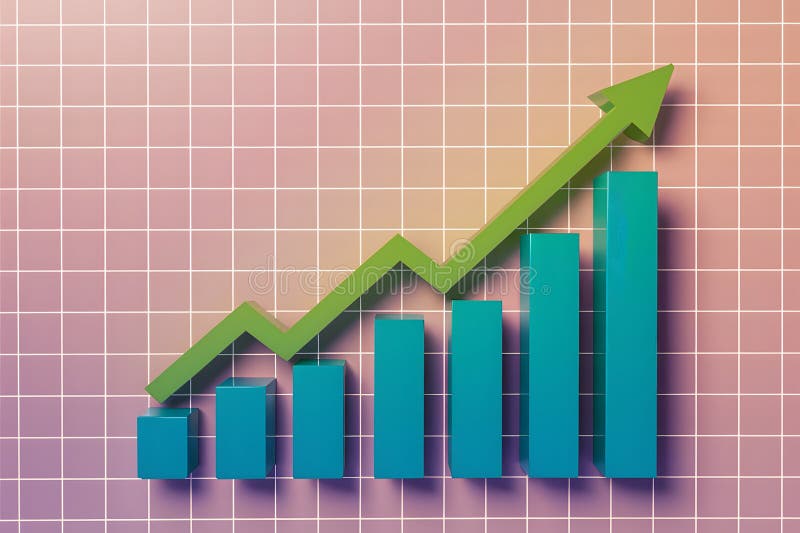 Blue Bars Ascend, Green Zigzag Line Indicates Progress on White Grid ...